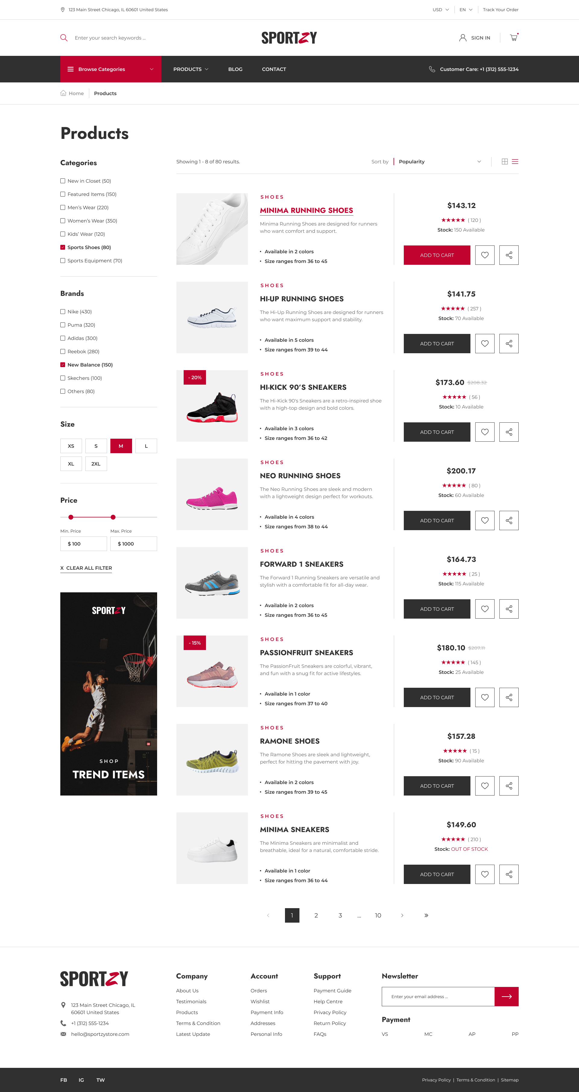 Sportzy - Sportswear E-Commerce Website Design UI Figma Template by peterdraw